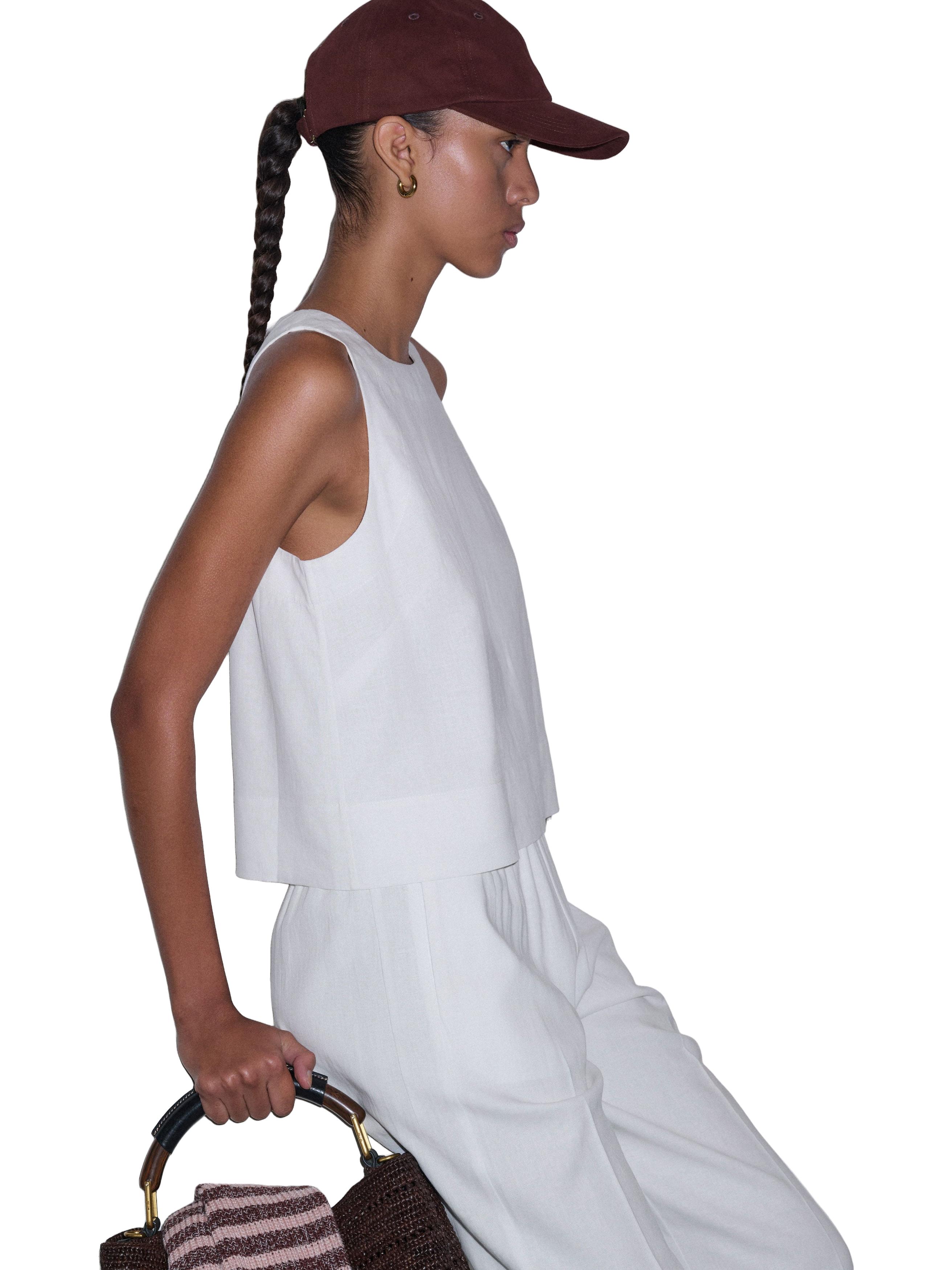 ME+EM Crease-Less Linen Crop Shell Top
